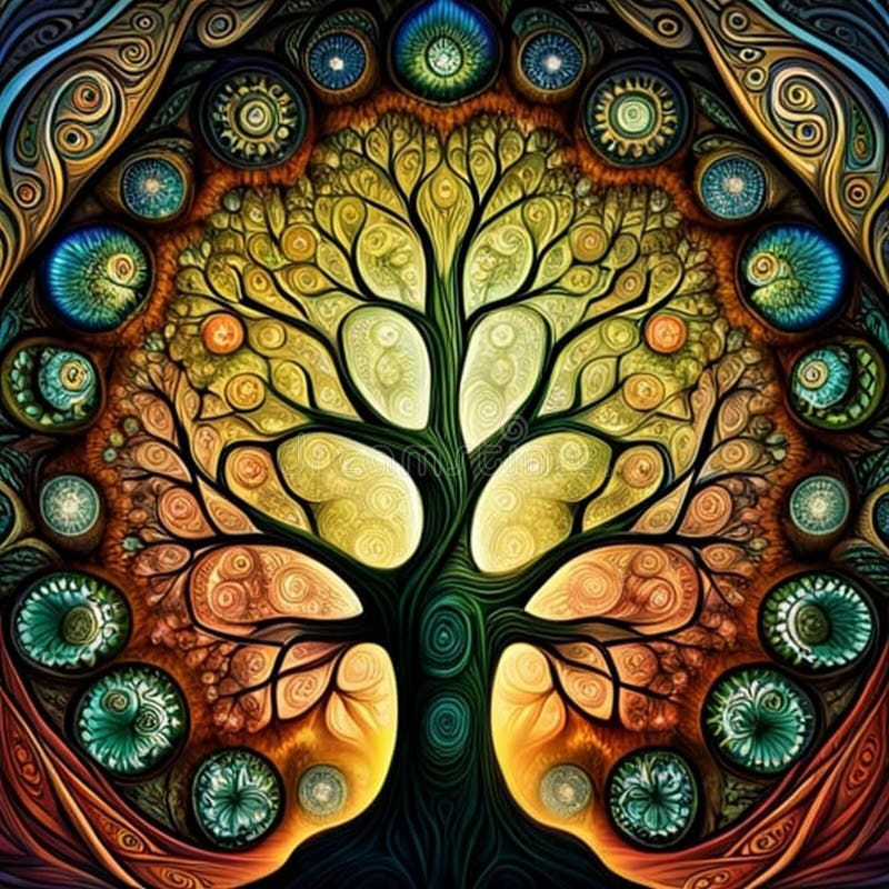 Fractal Tree of Geometric Shapes and Patterns, Complex, Intricate Stock ...