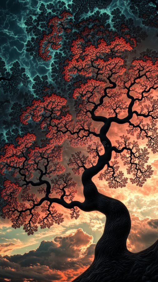 Fractal Tree at Sunset - Vertical Wallpaper for Phones Stock ...