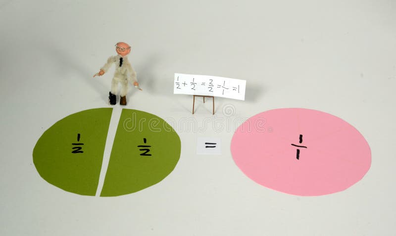 Fraction Demonstration Where Half Parts are Reuced To One Stock Image ...