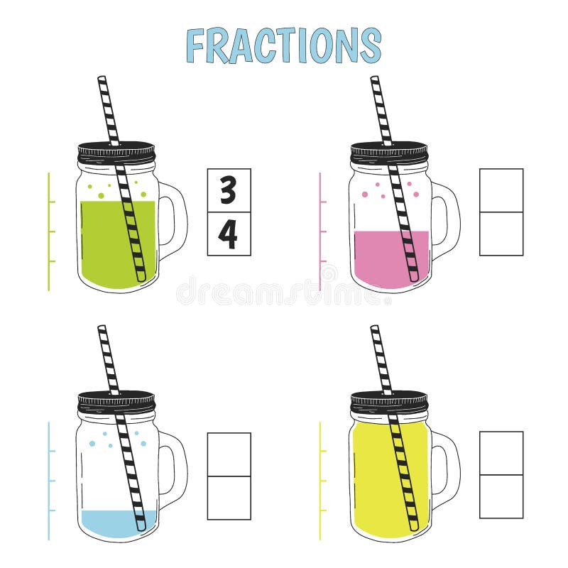 Fractions Mathematical Worksheet Stock Vector - Illustration of ...