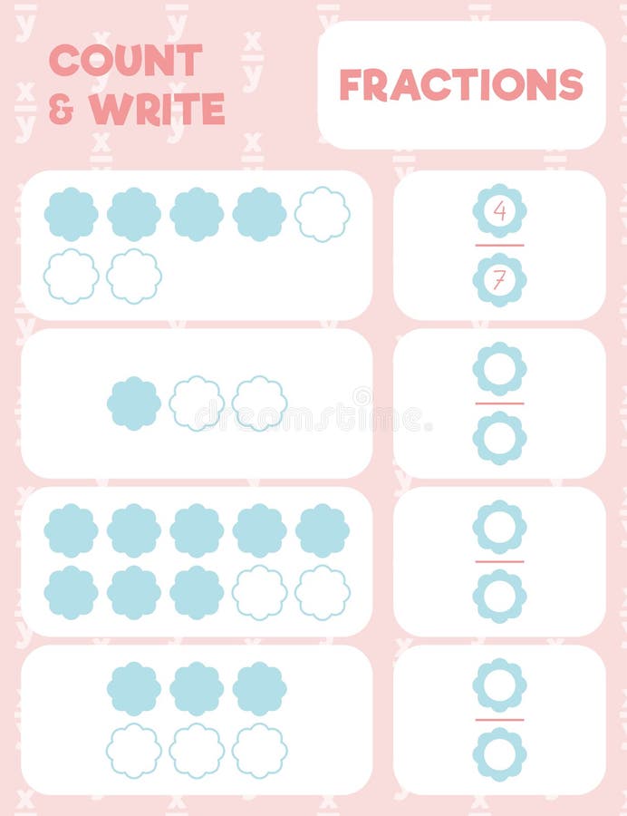 Fractions Worksheet, Math Practice Print Page. Stock Vector ...