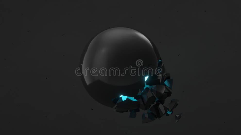 Fractured Black Sphere with Blue Glow Stock Illustration - Illustration ...