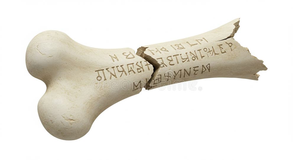 A Fractured Bone with Inscriptions Resembling Runic or Ancient Script ...
