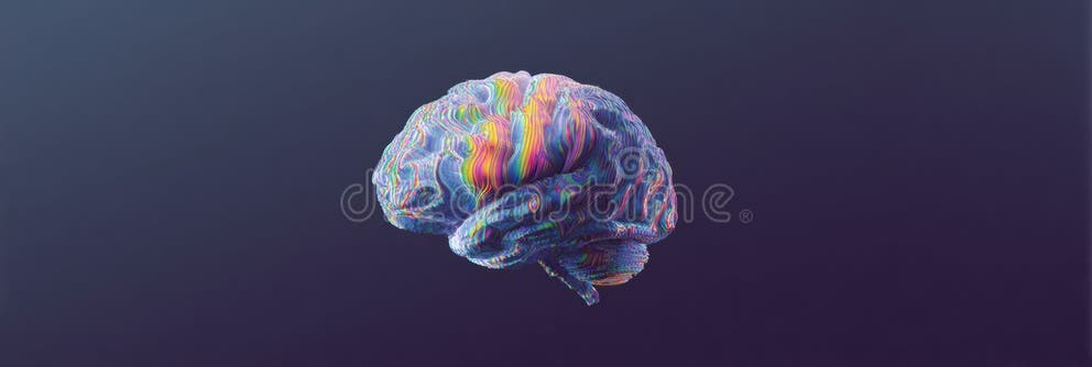 Fractured Brain with Glitch Effect on Dark Gradient Background and ...