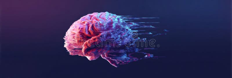 Fractured Brain Illustration with Glitch Effect Against Dark Gradient ...