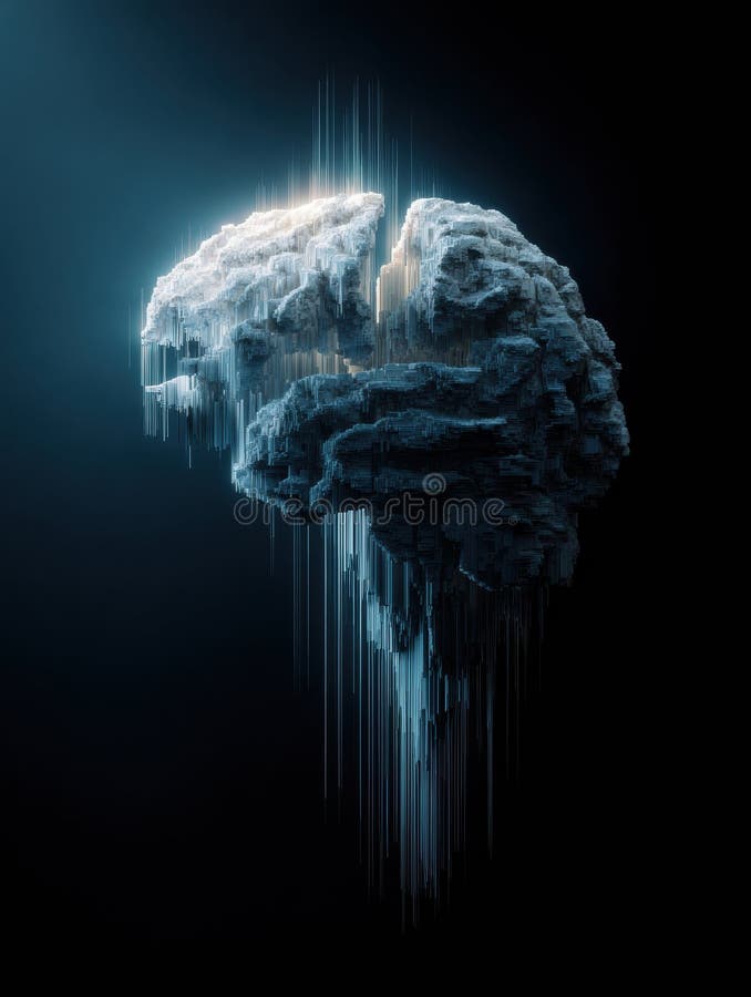 Fractured Brain with Glitch Effect Over Dark Gradient Showcasing the ...