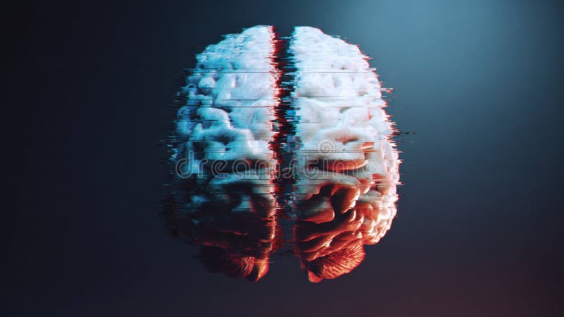 Fractured Brain Depicted with a Glitch Effect on a Dark Gradient ...