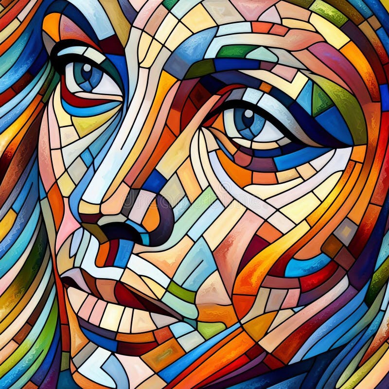 Fractured Face a Human Face Fragmented into Geometric Shapes Stock ...