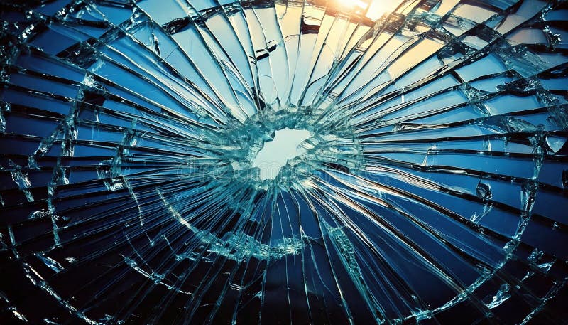 Fractured Glass Surface Reflecting Sunlight in an Artistic Perspective ...