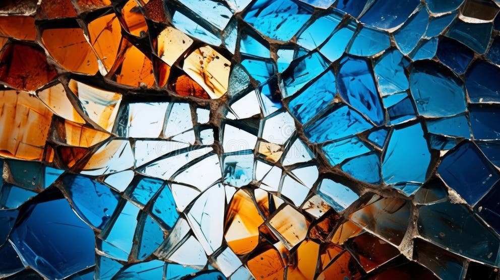 Fractured Glass on Which Revealing Fragmented Reflections and Abstract ...