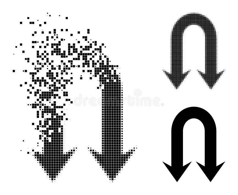 Fractured and Halftone Dotted Double Back Arrow Glyph Stock Vector ...