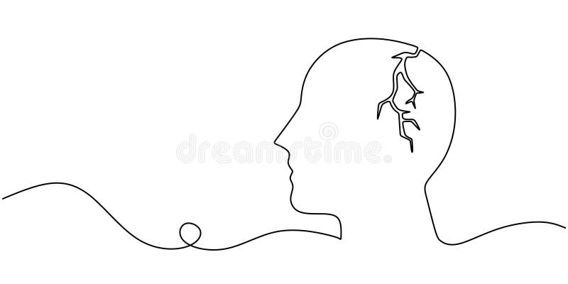 Fractured Human Face in One Line Drawing. Inner Psychological Conflict ...