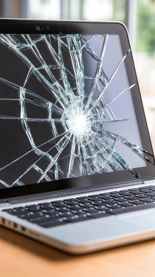 A Fractured Laptop Screen with a Hand Reaching Out, Symbolizing the ...