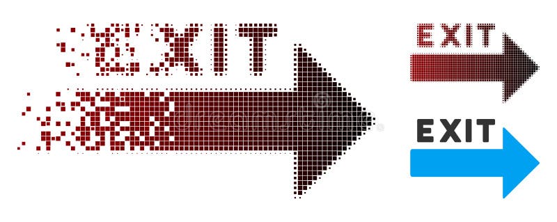 Fractured Pixel Halftone Exit Arrow Icon Stock Vector - Illustration of ...