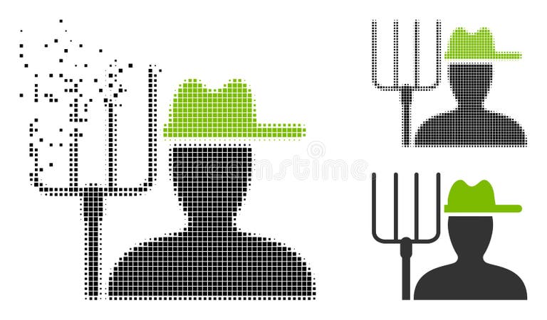 Fractured Pixel Halftone Farmer with Pitchfork Icon Stock Vector ...