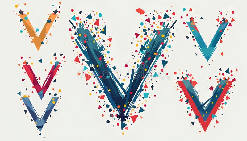 Fractured Pixel Letter V Set in Orange Blue and Red Abstract Geometric ...