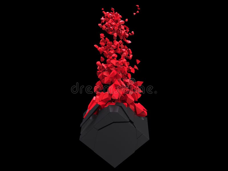 Fractured and Shattered Black Cube - Red Fragments Falling Off Stock ...