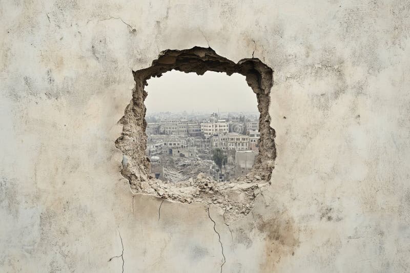 A Fractured Wall Featuring a Gap that Shows a Blurred Scenery. Stock ...