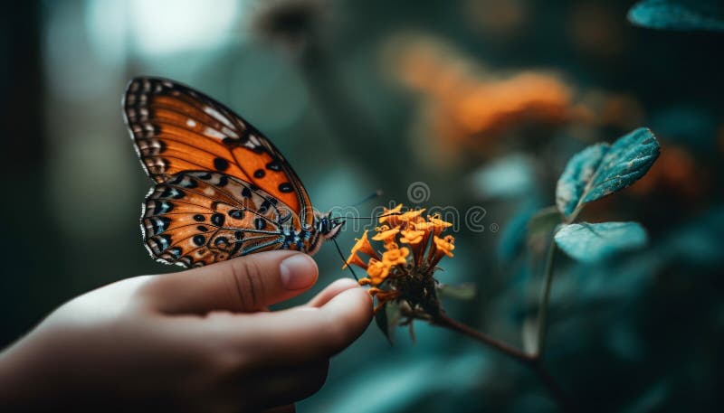 The Fragile Butterfly Vibrant Wings Touched the Human Hand Gently ...