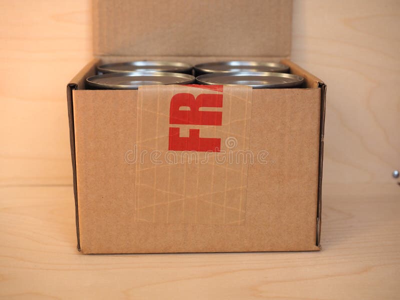 Fragile Cardboard Box with Tin Cans Stock Image - Image of fragile ...