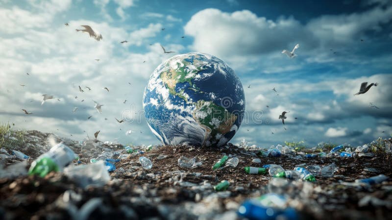 A Fragile Earth Burdened by Plastic Waste and Pollution Stock ...