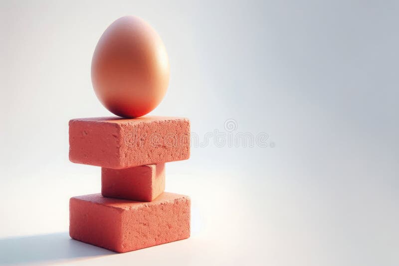 A Fragile Egg on a Rough Brick Structure. Space for Text. Stock Image ...