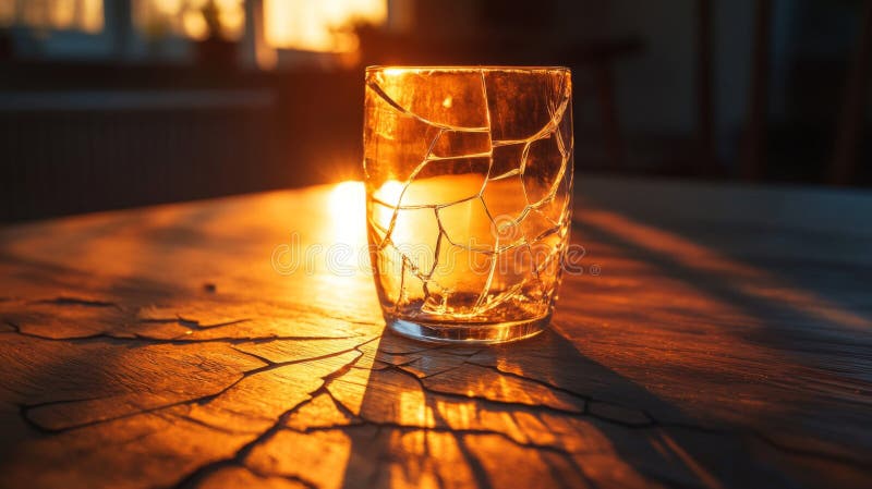 Fragile Glass at Sunset, Golden Light and Shadows Stock Illustration ...