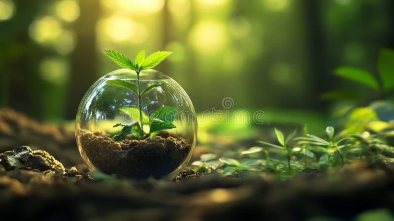 Fragile Green Plant Growing Inside Clear Glass Container on Soil in ...