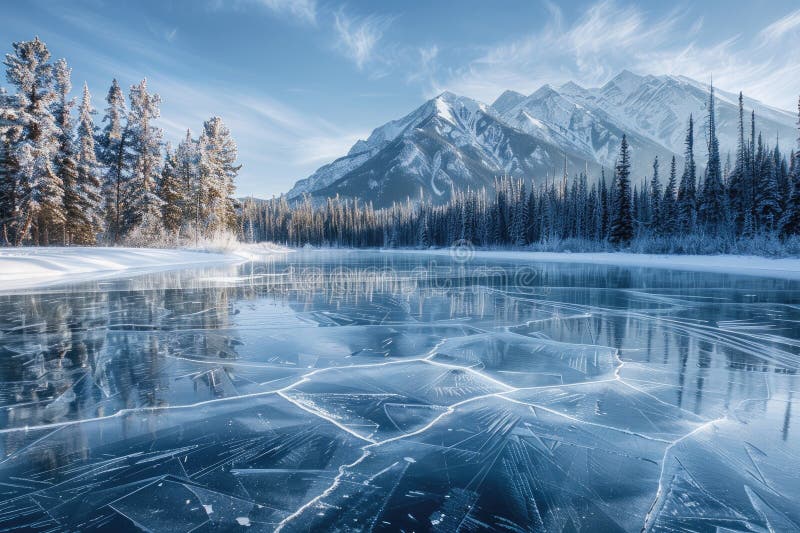 Fragile Ice Sheet Covers Crystalclear Pond Creating Icy Coating Stock ...