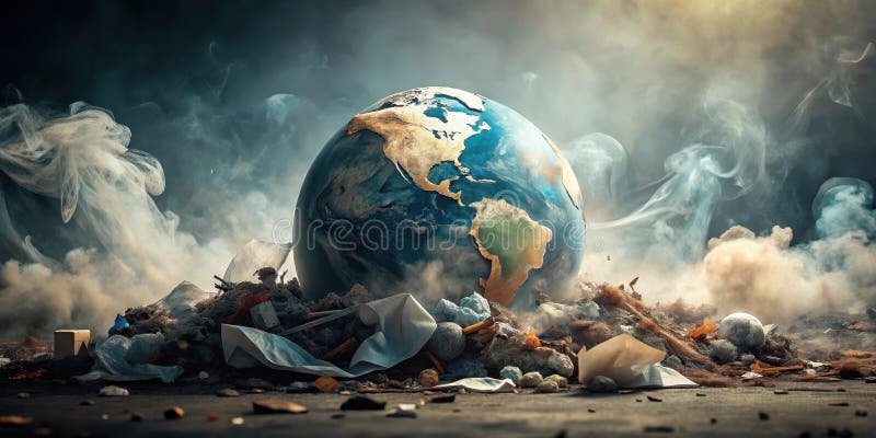 A Fragile Planet Rests on a Mound of Waste, Shrouded in Smoke a ...