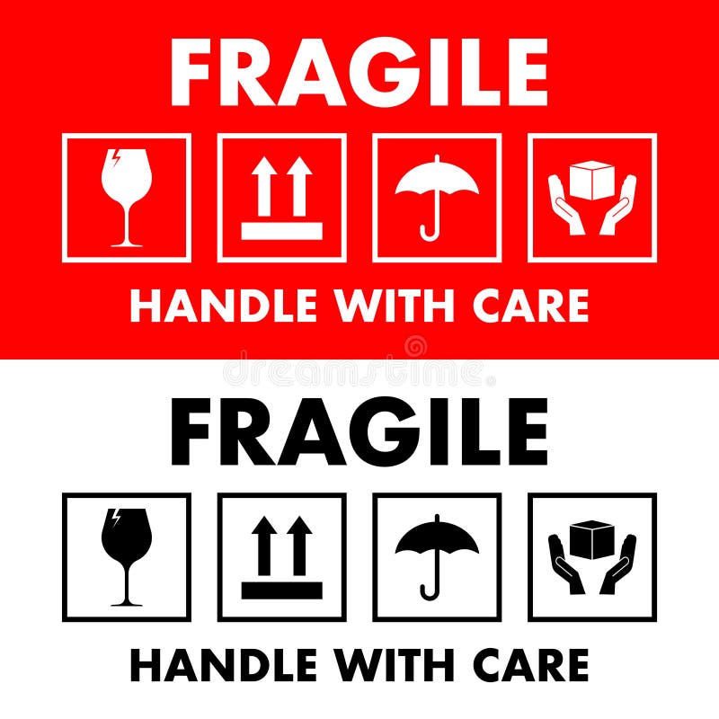 Fragile Red Icon. Handle with Care Sign, Label Stock Vector ...