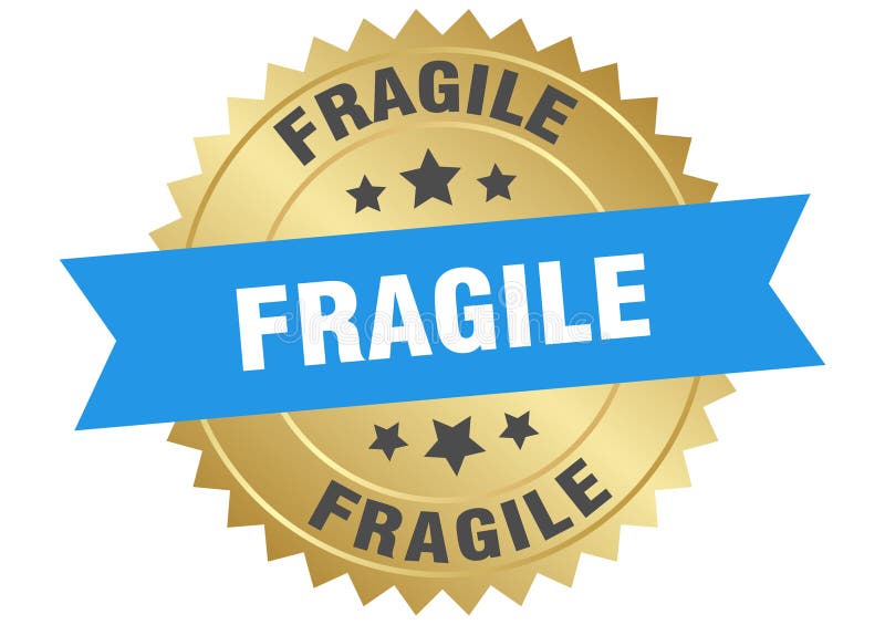 Fragile. Fragile Round Blue and Gold Label Isolated on Transparent ...