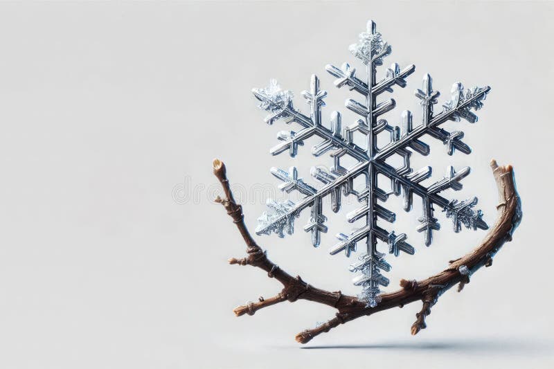 A Fragile Snowflake on a Tree Branch. Space for Text. Stock Photo ...