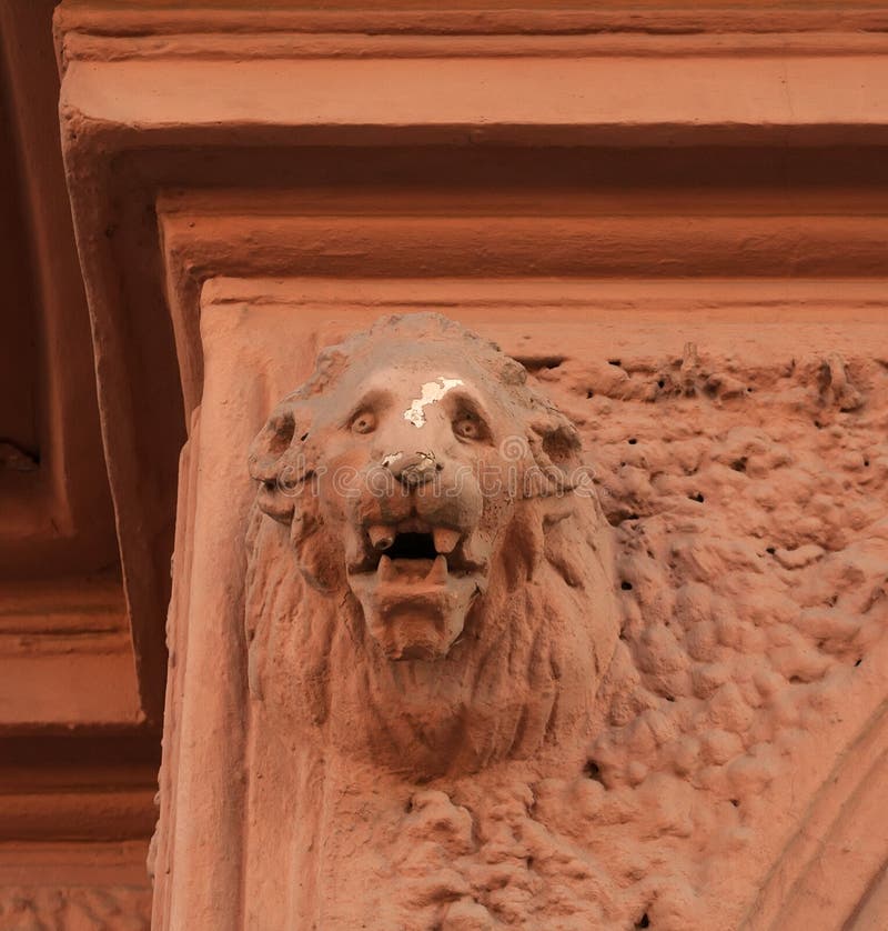 Fragment an Ancient Building with Bas-relief Lion S Head Stock Image ...