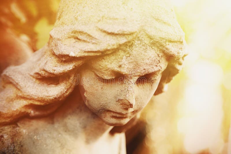 Fragment of Ancient Stone Statue of Very Beautiful Angel in Sunlight ...