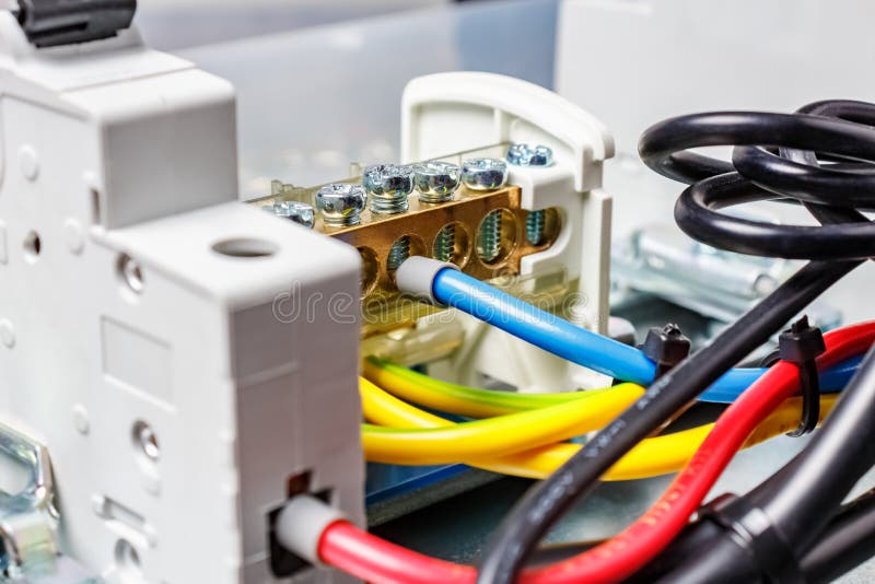 Fragment of Assembled Electrical Panel with Colored Wires Close-up ...