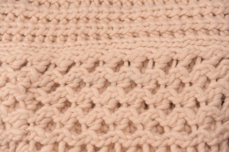 A Fragment of Beige Knitted Fabric, Knitted from White Sheep Wool Stock ...
