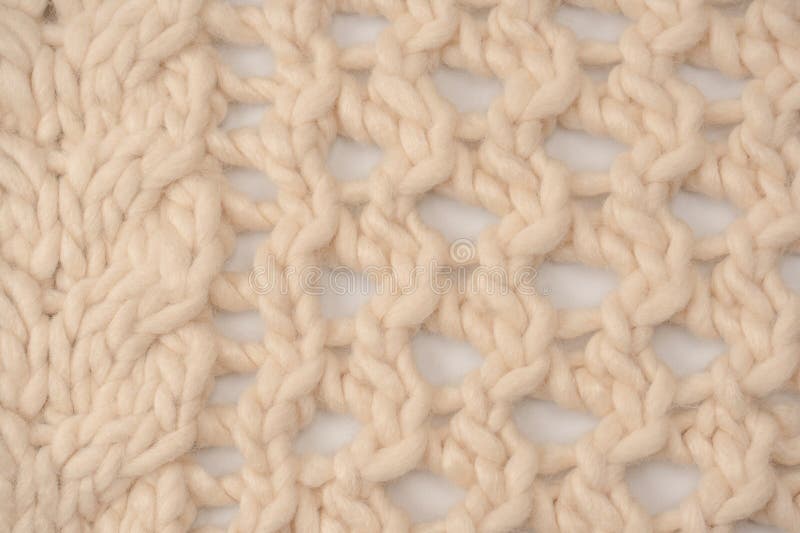 A Fragment of Beige Knitted Fabric, Knitted from White Sheep Wool Stock ...