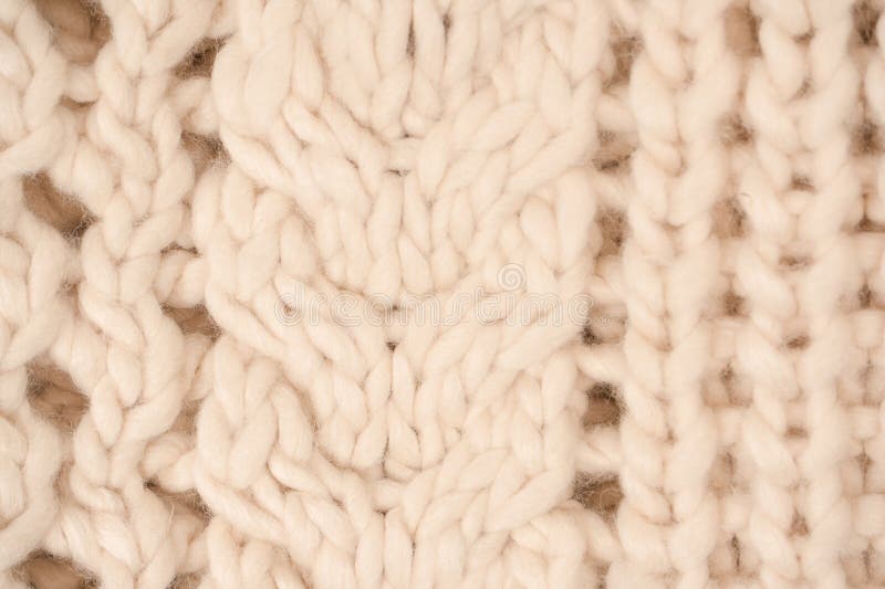 A Fragment of Beige Knitted Fabric, Knitted from White Sheep Wool Stock ...