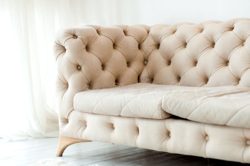 Fragment of a Beige Sofa with Buttons Stock Photo - Image of couch ...