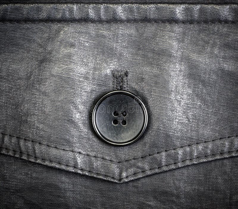 Fragment of Black Leather Jacket with Button Stock Image - Image of ...