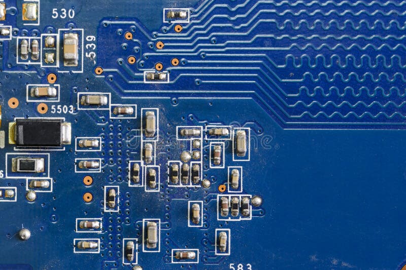 A Fragment of a Blue Computer Board with Capacitors Stock Image - Image ...