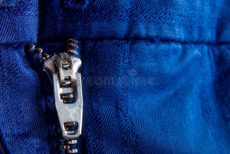 Fragment of Blue Jacket with Metal Zipper. Ziplock Background. Close Up ...