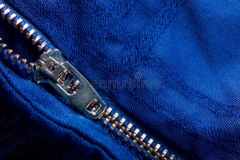 Fragment of Blue Jacket with Metal Zipper. Ziplock Background. Close Up ...