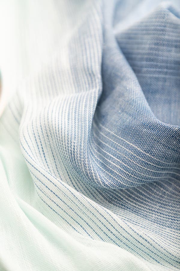 Fragment of Blue and White Linen Tissue. Side View, Textile Background ...