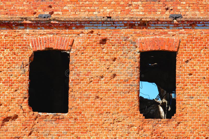 Fragment of the Brick Wall of the Building Destroyed during the War ...