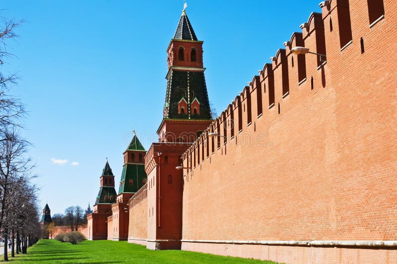 Fragment of Brick Walls and Towers of the Moscow Kremlin Stock Image ...