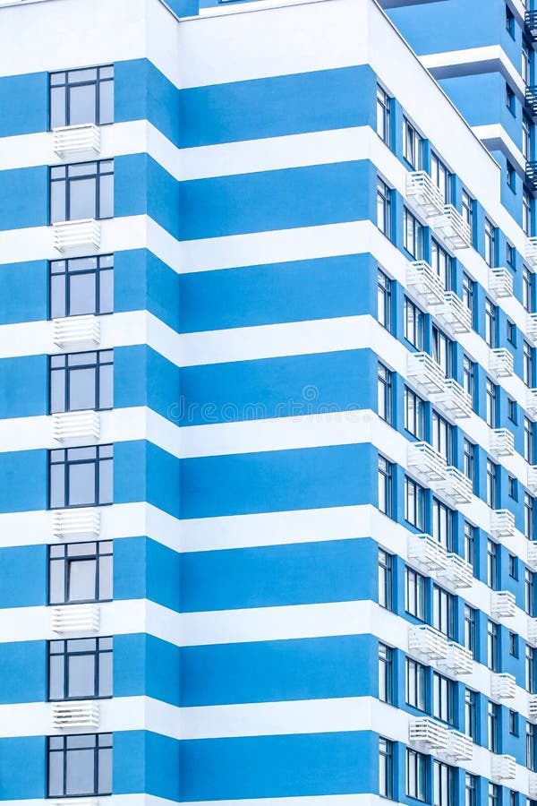 Fragment of a Building of Blue and White Stripes Stock Photo - Image of ...