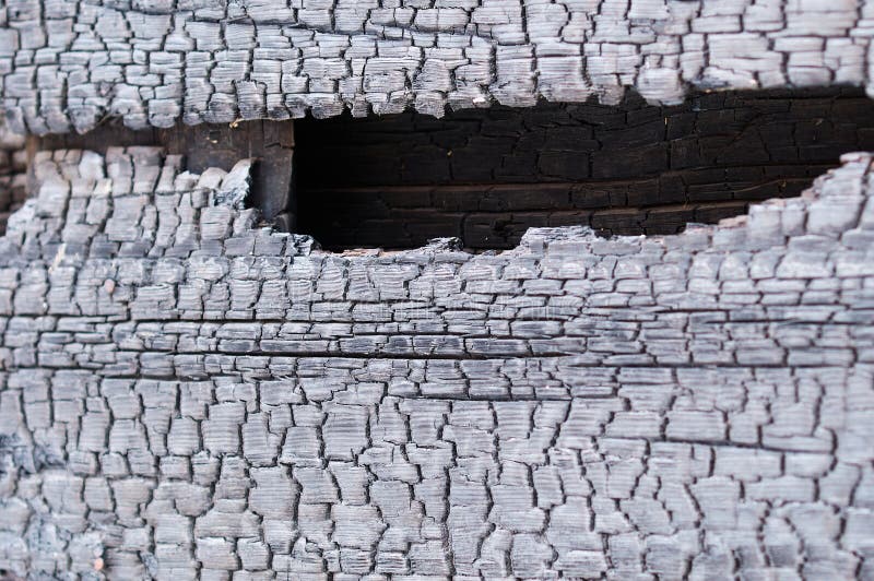 Fragment of a Burnt Log Hut. after the Fire. Texture of Charred Wood ...