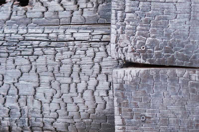 Fragment of a Burnt Log Hut. after the Fire. Texture of Charred Wood ...